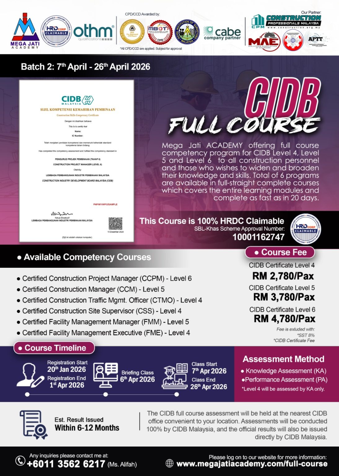 Registration CIDB Full Course